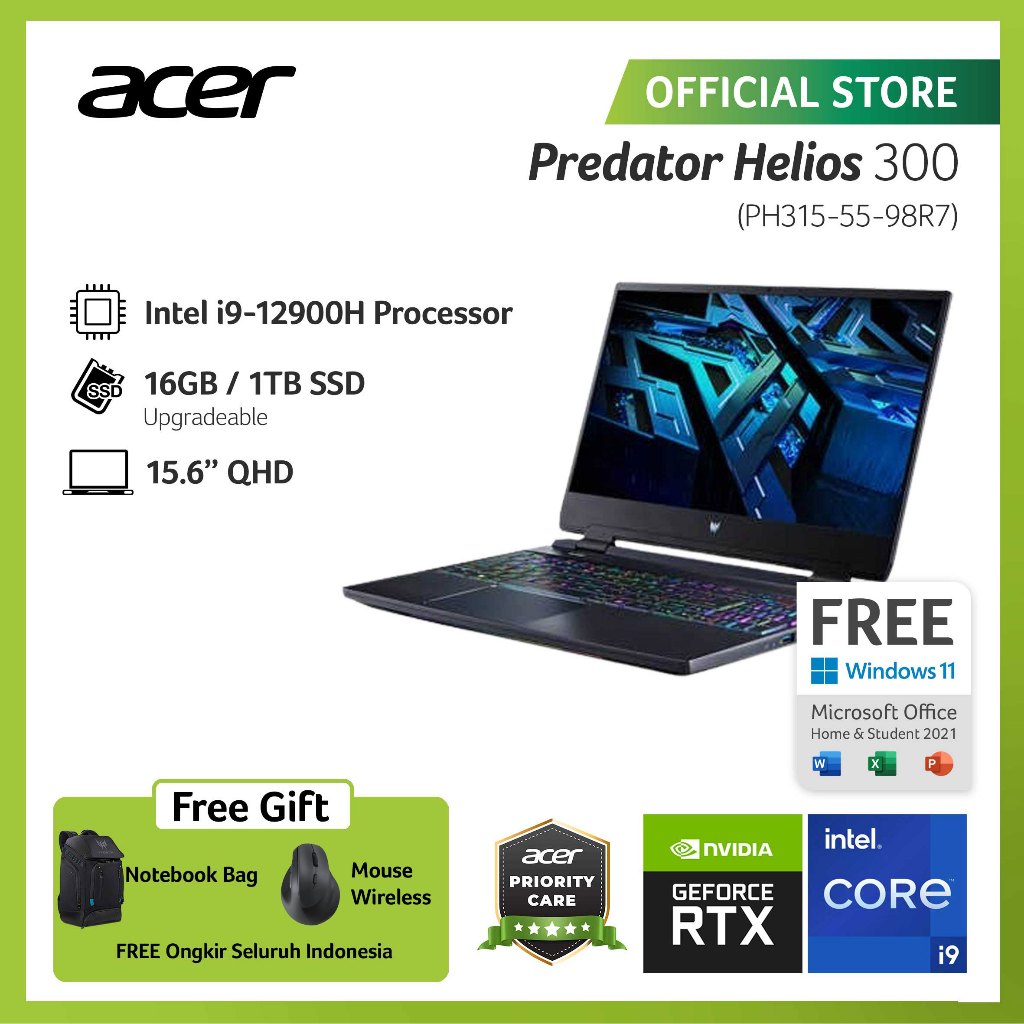Jual (FREE WIRELESS MOUSE) ACER LAPTOP GAMING PREDATOR HELIOS PH315-55 ...