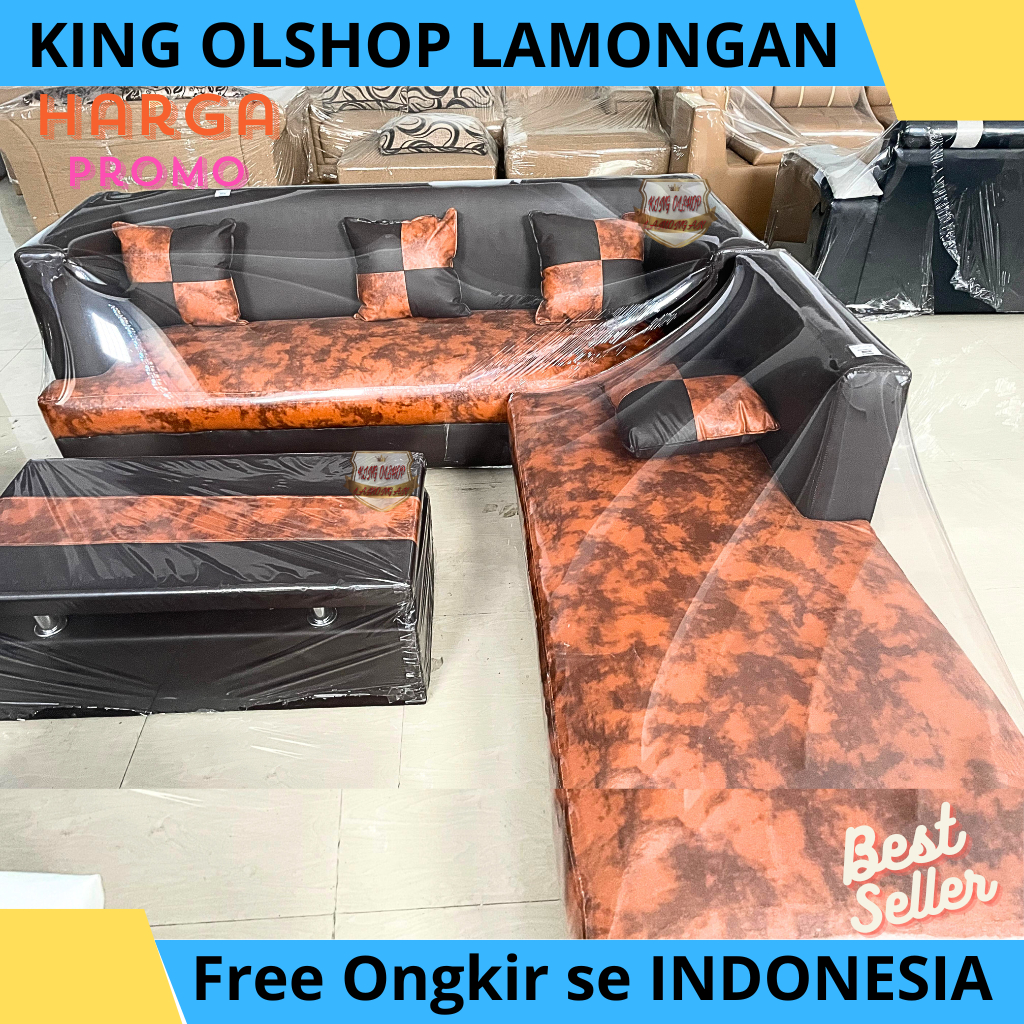 Jual Satu Set Sofa Sudut Selonjor Hitam Coklat [LAMONGAN] | Shopee ...