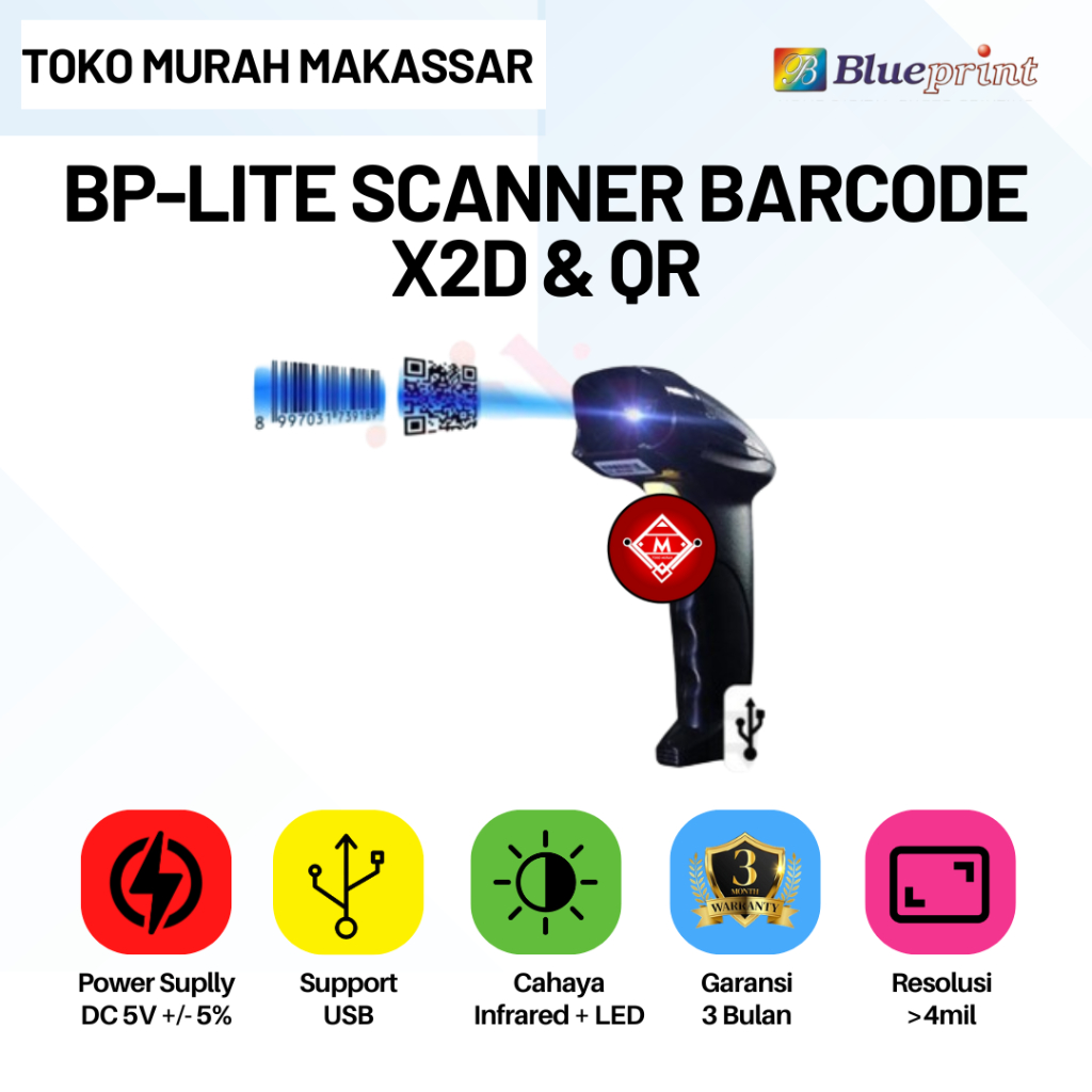 Jual BARCODE SCANNER 2D BLUEPRINT BP-LITE X2D USB BARCODE & QR CODE ...