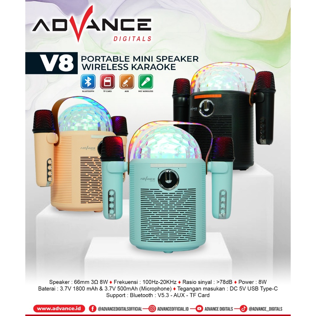 Jual ADVANCE V8 Bluetooth Mini Speaker Karaoke Speaker Portable with MIC Bluetooth MP3 Player ...