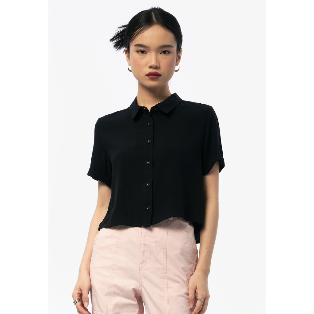 Jual COLORBOX Short Sleeve Shirt with Darted Back Black | Shopee Indonesia