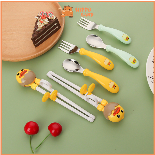 Jual HIPPOLAND 3 in 1 Set alat makan kartun anak Sumpit Pelatihan Bayi ...
