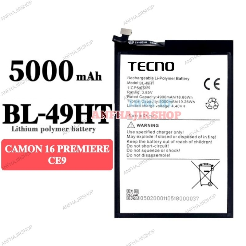 Jual BATRE BATERAI TECNO CAMON 16 PREMIERE CE9 BL-49HT BATRAI BATTERY ...