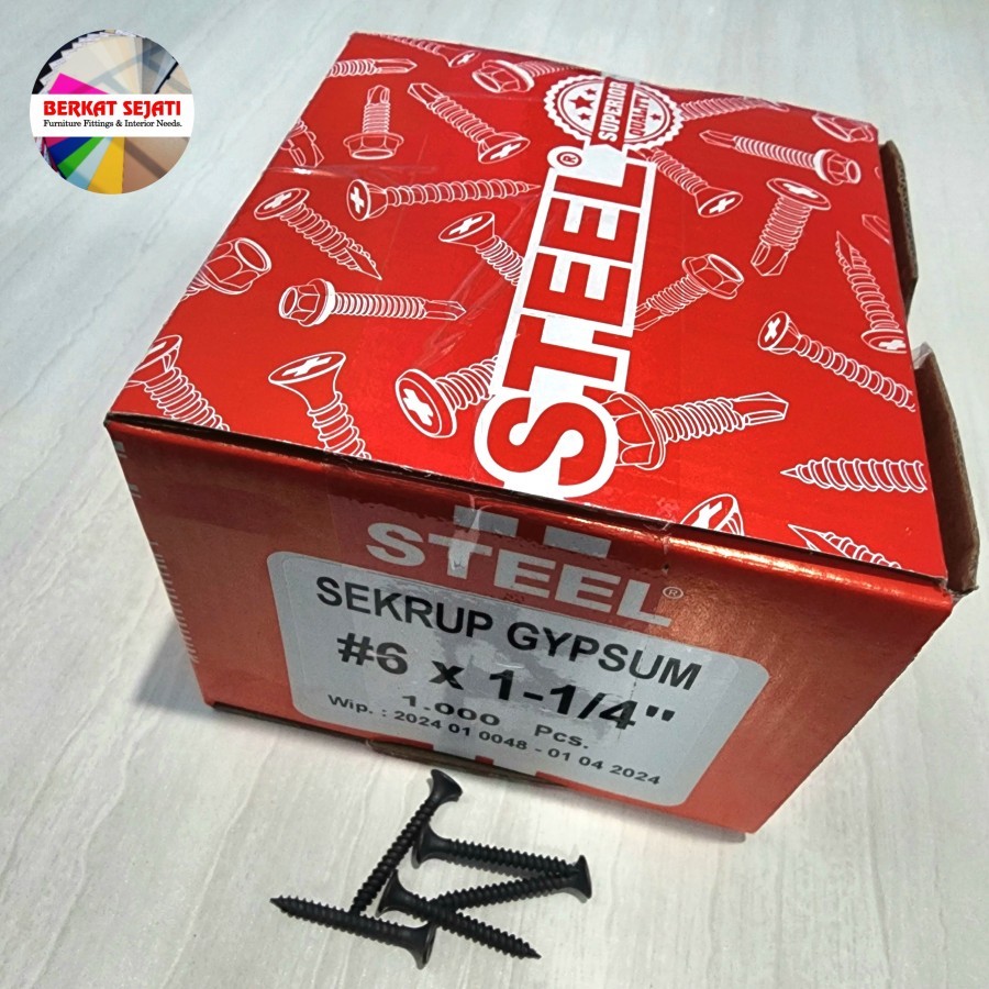 Jual Sekrup Gypsum 6 x 1 1/4" inch STEEL Skrup Gipsum Drywall 1 DUS 1000 PCS | Shopee Indonesia