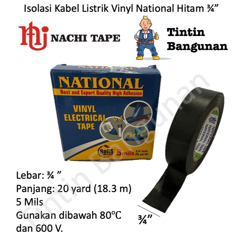 Jual Isolasi Kabel Listrik Vinyl/vynil PVC National/Nasional 3/4" inch ...