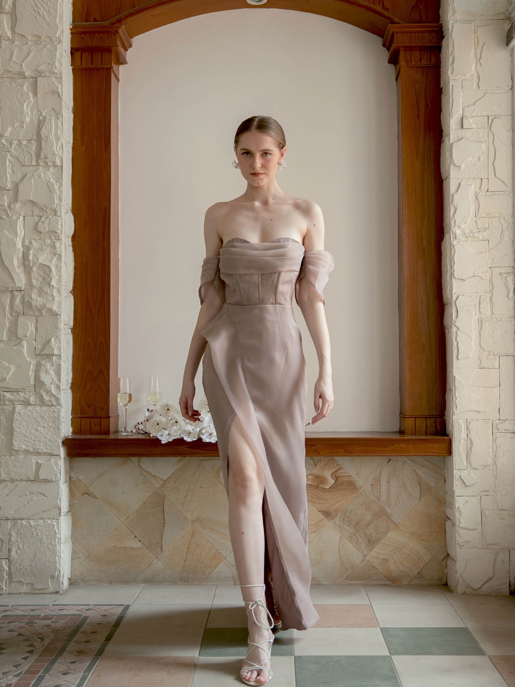 Jual COMA LABEL - Daphne Dress in Nude Bronze, Stone Blue & Icy Silver ...