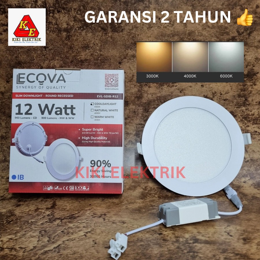 Jual ECOVA LED Slim Downlight 12 Watt Inbow Bulat / LED Panel Downlight ...