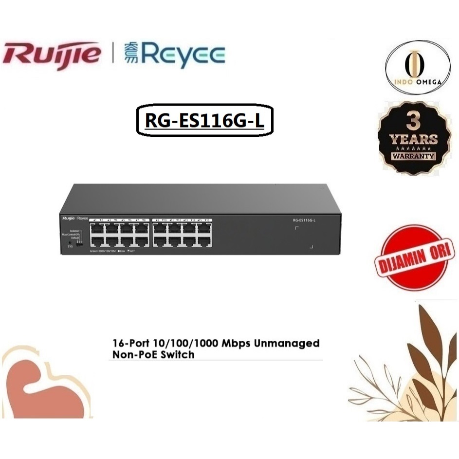 Jual Ruijie RG-ES116G-L 16-Port 10/100/1000 Mbps Unmanaged Non-PoE ...