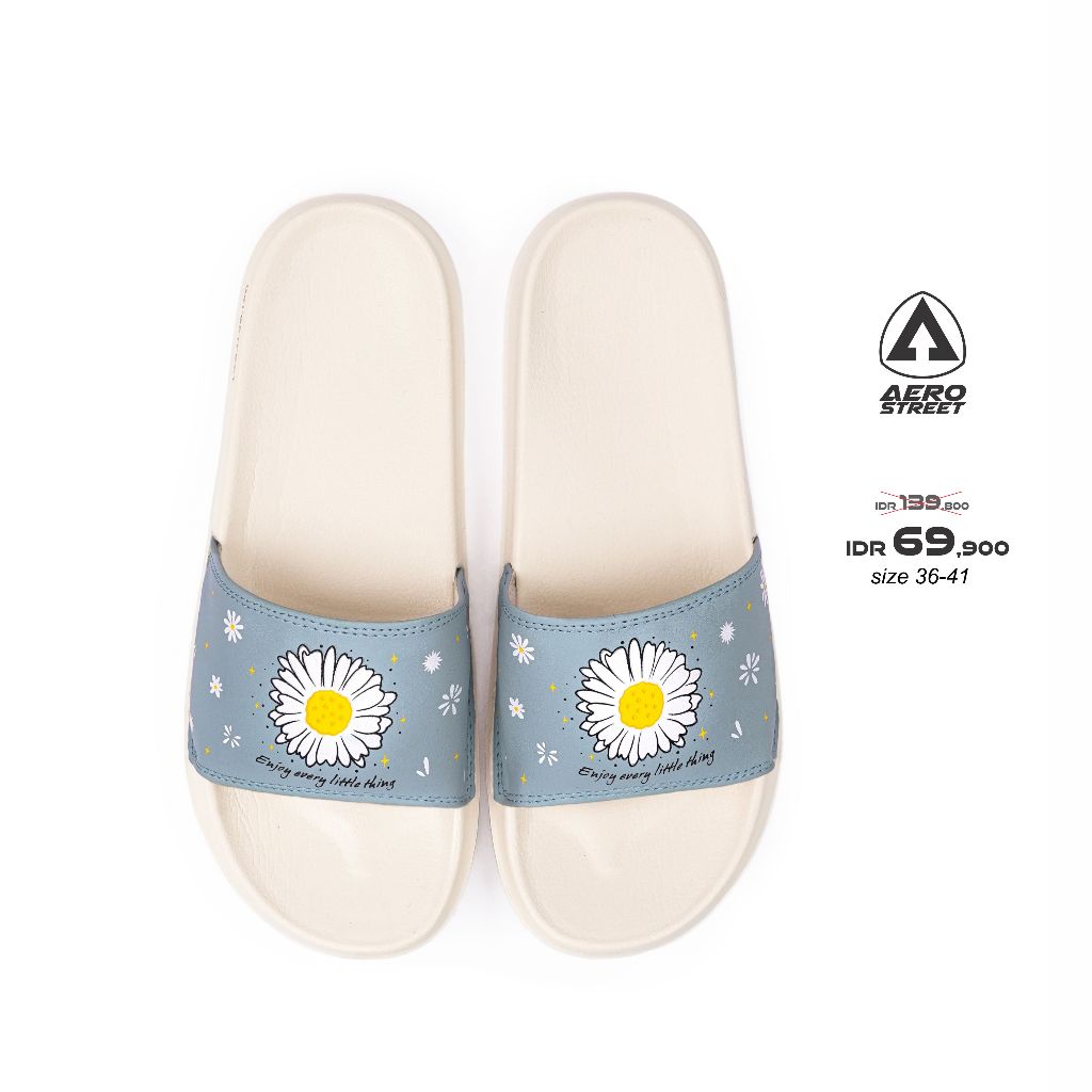 Jual Aerostreet 36-41 Flower Natural Biru - Sandal Sendal Selop Slip On ...