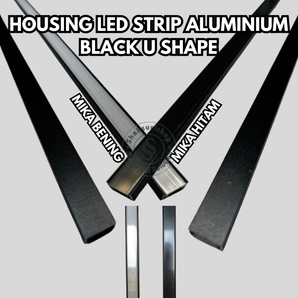 Jual HOUSING RUMAH LED STRIP U SHAPE ALUMUNIUM TEBAL PER 1 METER HITAM ...
