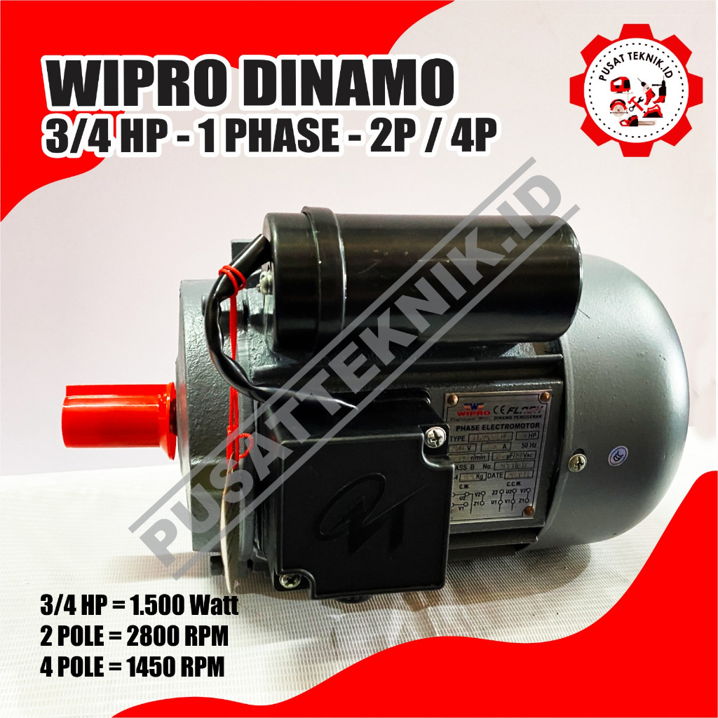 Jual DINAMO WIPRO 3/4HP 1PHASE MOTOR PENGGERAK LISTRIK WIPRO 3/4 HP 2800RPM / 1400RPM | Shopee ...