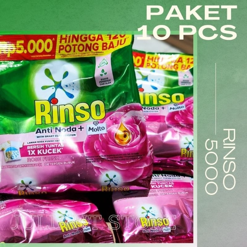 Jual Rinso bubuk 5000an 195 gr (PAKET 10 PCS) Deterjen Pakaian | Shopee ...