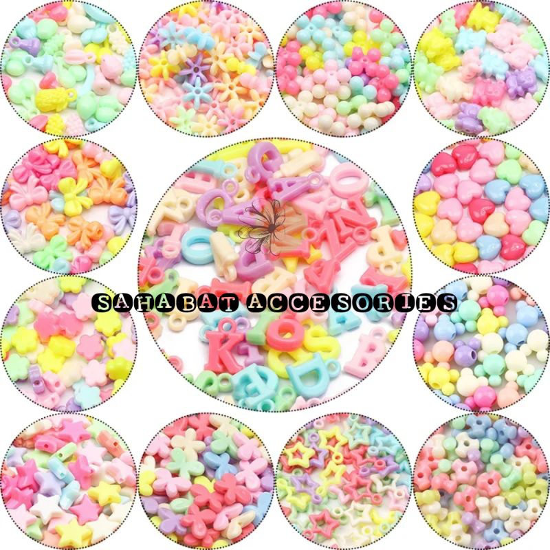 Jual Manik Manik Pastel Mote Susu Motif Love Bunga Bintang Manik Manik Bulat | Shopee Indonesia
