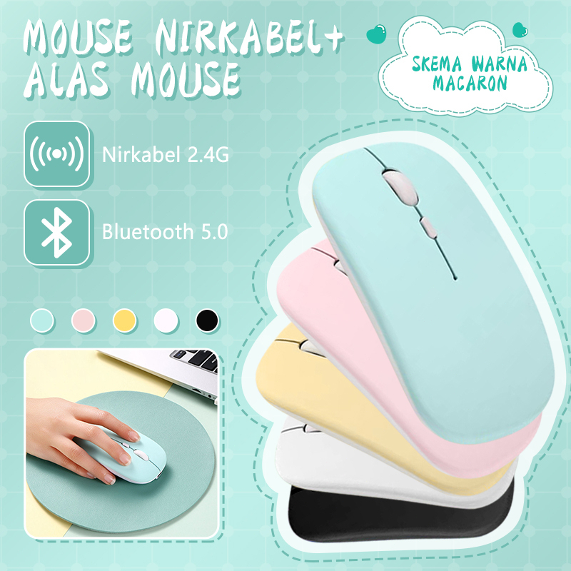 Jual Mouse Bluetooth Wirelss Optical Slient Click Desain Ultrathin Elegan Lucu Macaron Nirkabel ...