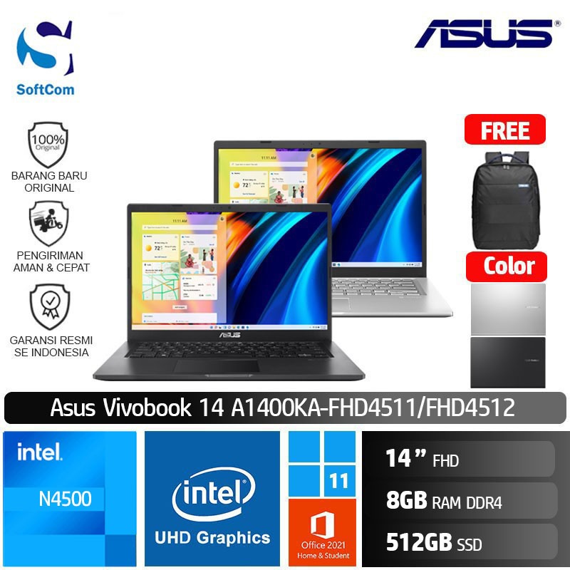 Jual Asus A1400KA FHD4511 FHD4512 N4500/8GB/512GB SSD/14" FHD/W11 ...