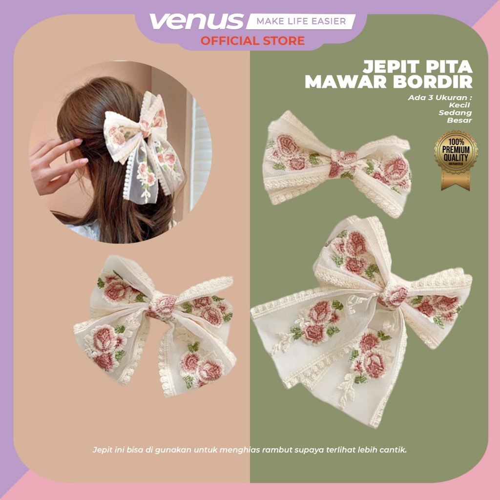 Jual Jepit Pita Rambut Wanita Korea Motif Mawar Renda Bordir/Pita ...