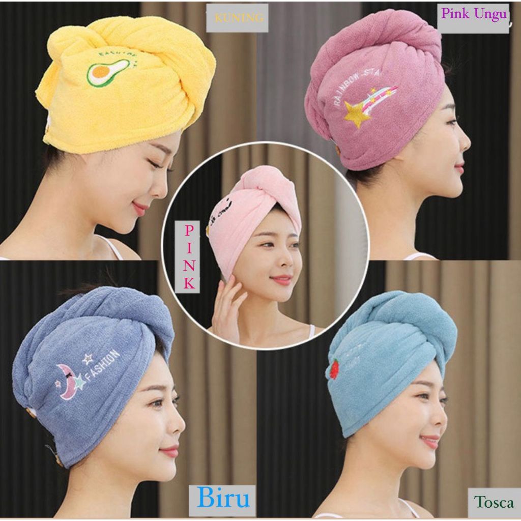 Jual HANDUK KERAMAS PENGERING RAMBUT KEPALA MICROFIBER / MAGIC TOWEL ...