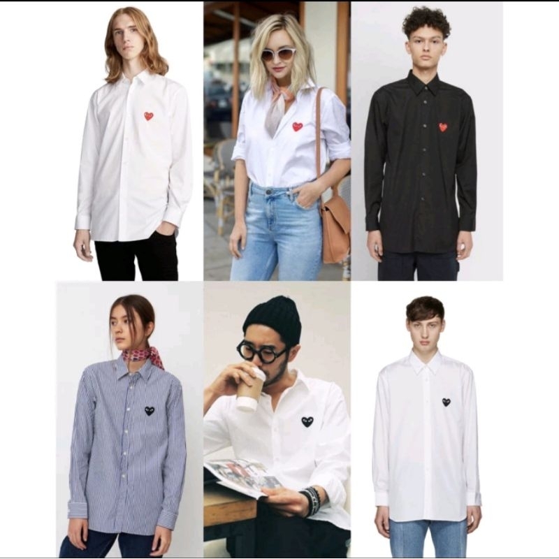 Jual CDG Play heart patch shirt - kemeja branded garis - unisex ...