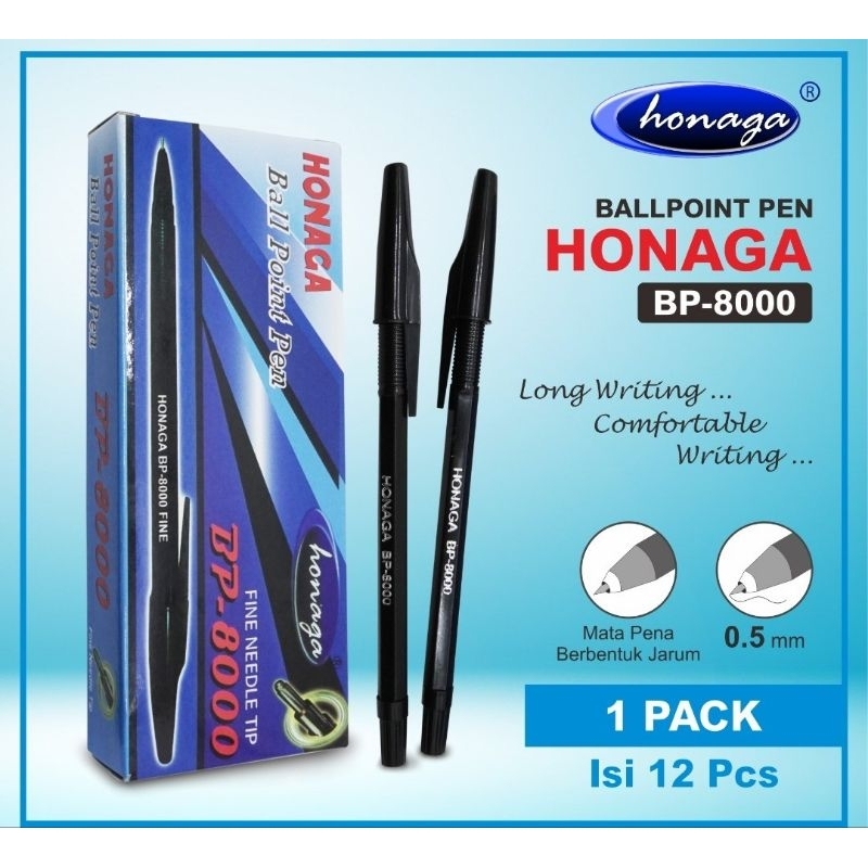 Jual 1 pack 12 pcs PULPEN HONAGA BP 8000 BALLPOINT | Shopee Indonesia