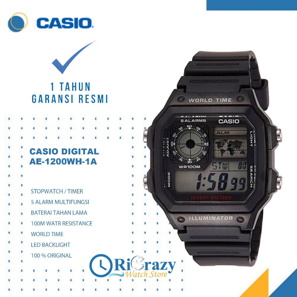 Jual [ PROMO ] Jam Tangan Pria Casio AE-1200WH-1A / AE-1200WH Digital Water Resist Original ...