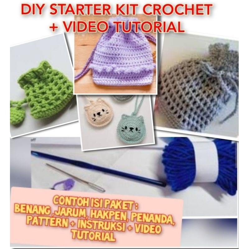 Jual DIY CROCHET KIT pemula PAKET BELAJAR MERAJUT STARTER KIT 2 in 1 ...