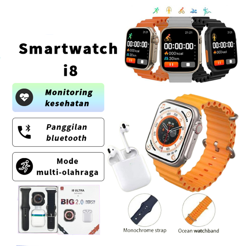 Jual Jam Tangan Smartwatch i8 Ultra Watch 8 Free 2 Tali+Earphone TWS ...