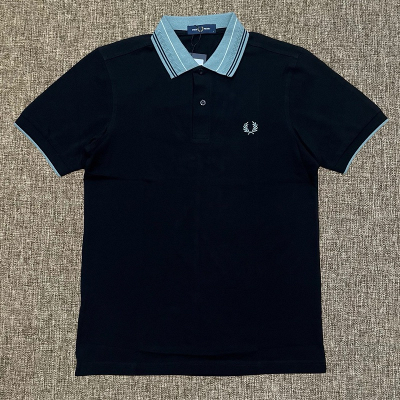 Jual Fred Perry Green Striped Collar Polo Black Original / Baju Kaos ...