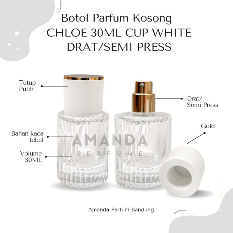 Jual BOTOL PARFUM CHL0E 30ML CUP WHITE DRAT/PUTAR/SEMI PRESS - BOTOL ...