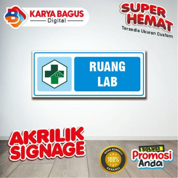 Jual Akrilik Signage Rambu Ukuran 30cm x 10cm "Ruang Lab" Custom Ukuran ...