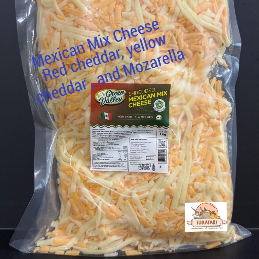 Jual Green Valley Shredded Mexican Mix Cheese 1kg pack keju Orange ...