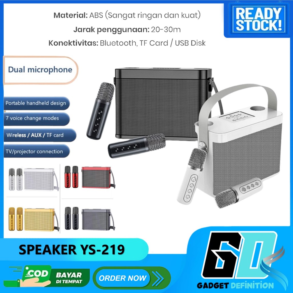 Jual Speaker Bluetooth Karaoke 2 Mic Wireless Portable Voice Change YS-219 / Mic Karaoke Speaker ...