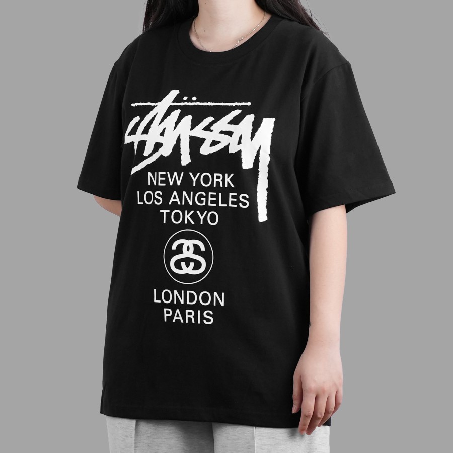 Jual STUSSY World Tour Solid SS Black Tshirt - ORI | Shopee Indonesia