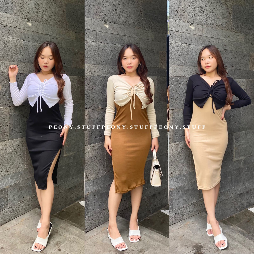 Jual HANA DRESS SERUT BODYCON RIB PREMIUM | DRESS SERUT RIB SEXY ...