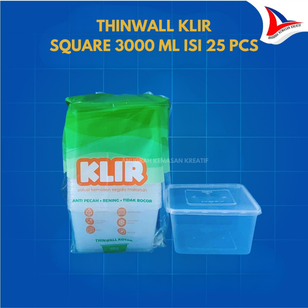Jual Thinwall Klir Square 3000 Ml / Kotak Persegi Plastik Isi 25 Pcs ...