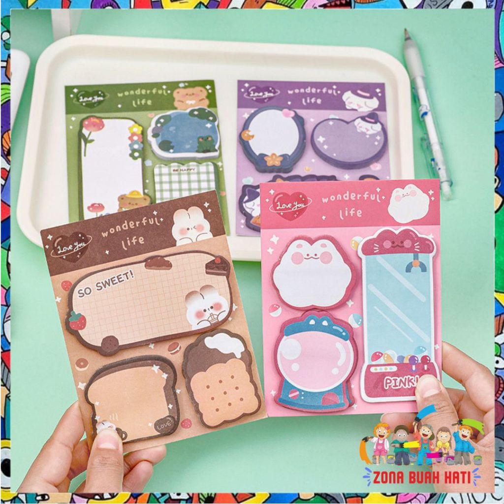 Jual ZBH Sticky Notes Lucu 3 IN 1 Tempelan Kertas Catatan 60 Lembar ...