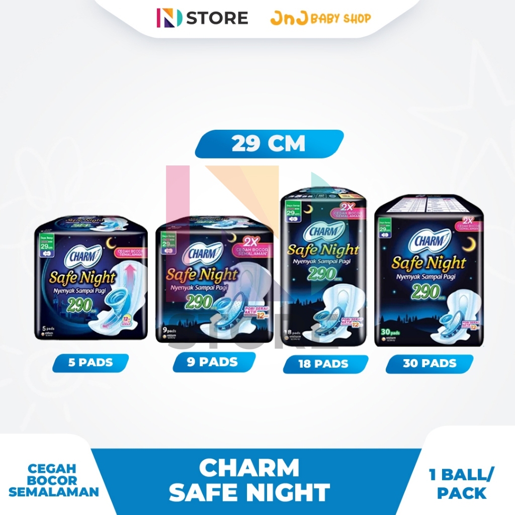 Jual Charm Safe Night 29cm Isi 5 Pads/9 Pads/18 Pads/30 Pads (1 Pcs/pack) Pembalut | Shopee ...