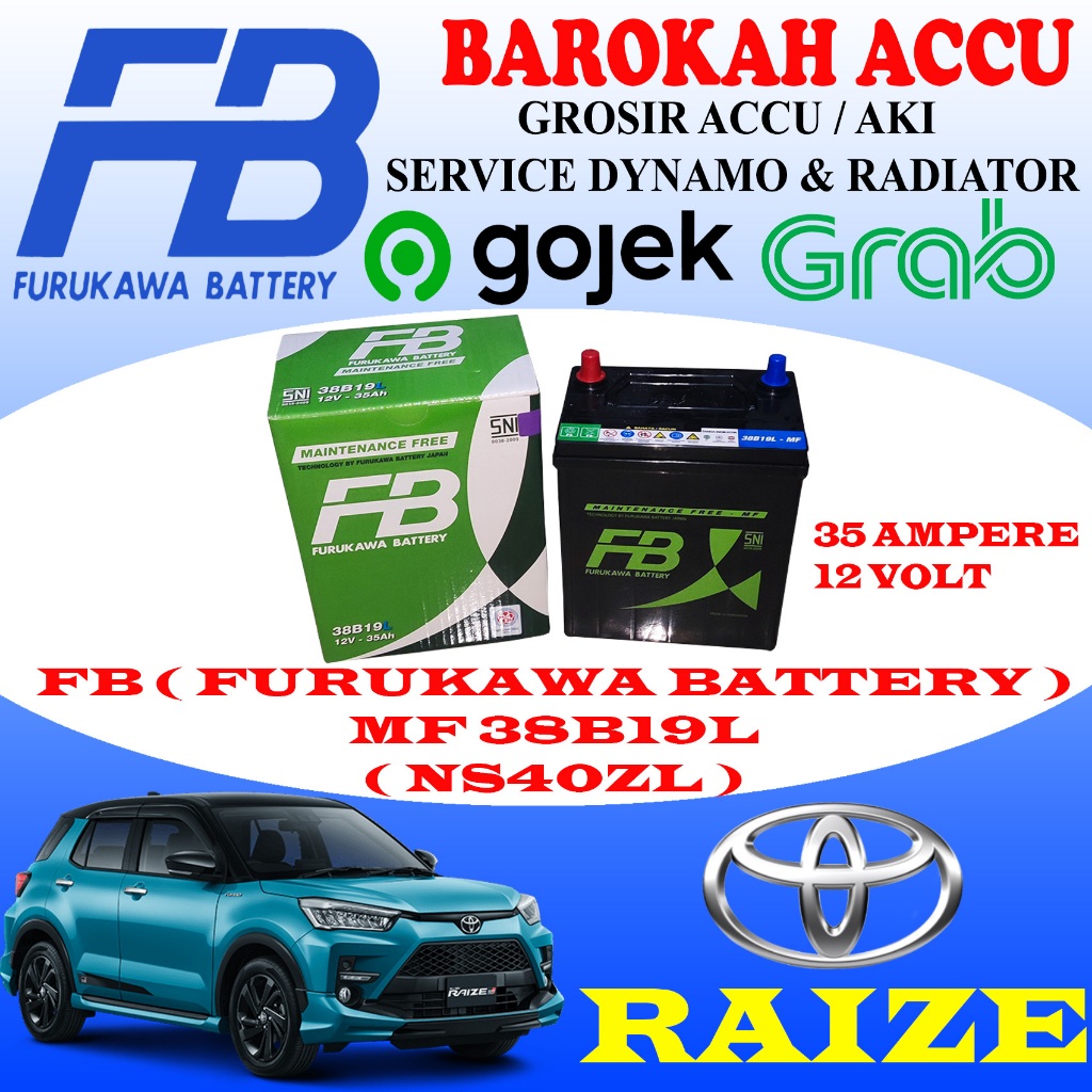 Jual AKI MOBIL TOYOTA RAIZE FB FURUKAWA BATTERY MF 38B19L / NS40ZL , 35 AH MAINTENANCE FREE ...