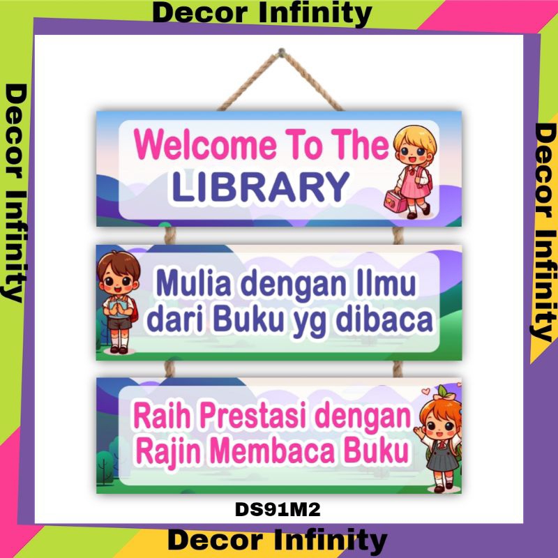 Jual Hiasan Dinding BIG SIZE 30x30 cm WELCOME TO THE LIBRARY Gantungan ...