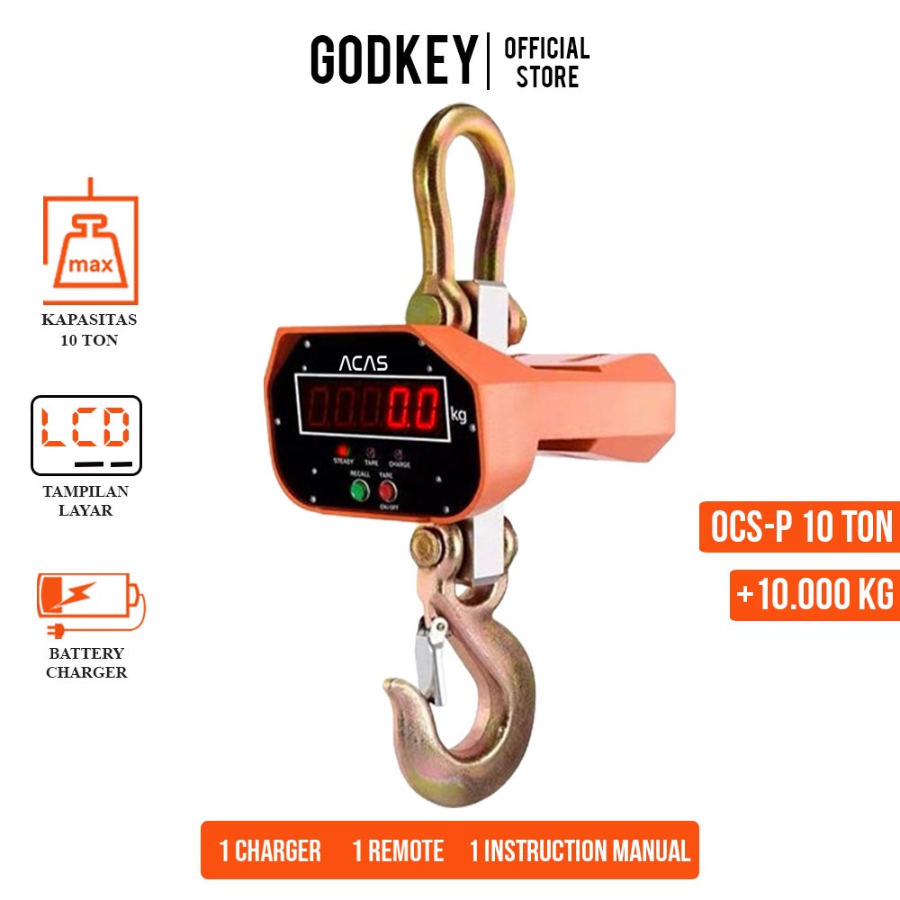 Jual OCS- P / A 10T Timbangan Gantung Digital Kapasitas 10TON Elektronik Free Charger LED Remote ...