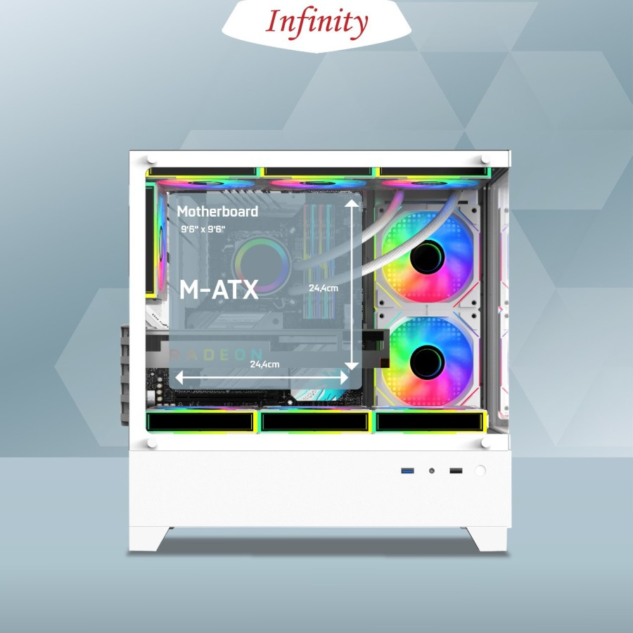 Jual Casing Komputer Gaming Infinity Frey White M-ATX Tempered Glass ...