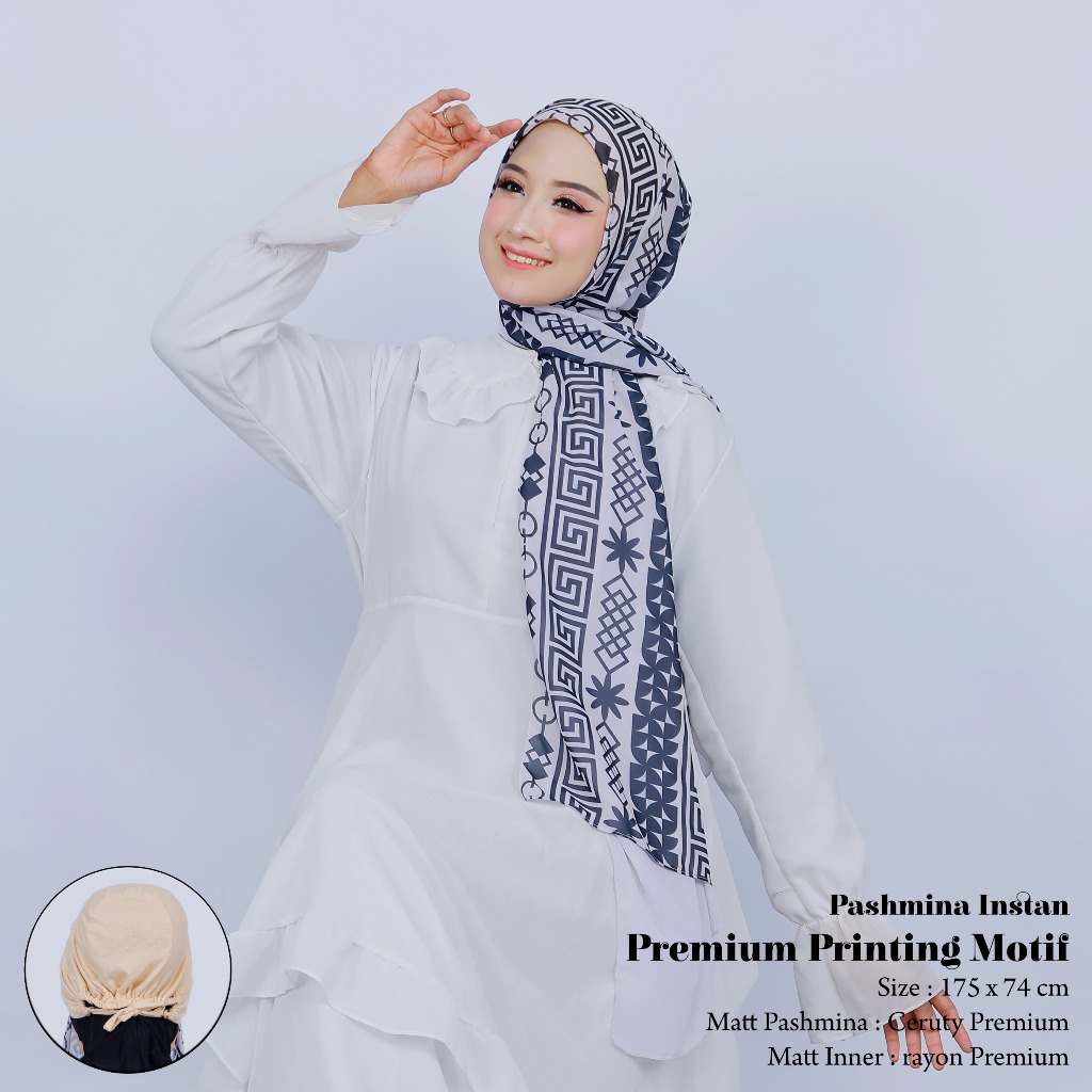 Jual Hijab Pashmina Instan Printing Motif Etnik Material Premium - Cream dan Latte | Shopee ...