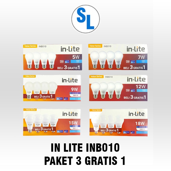 Jual LAMPU IN-LITE LED BULB Paket 3 Gratis 1 INB010 | Shopee Indonesia