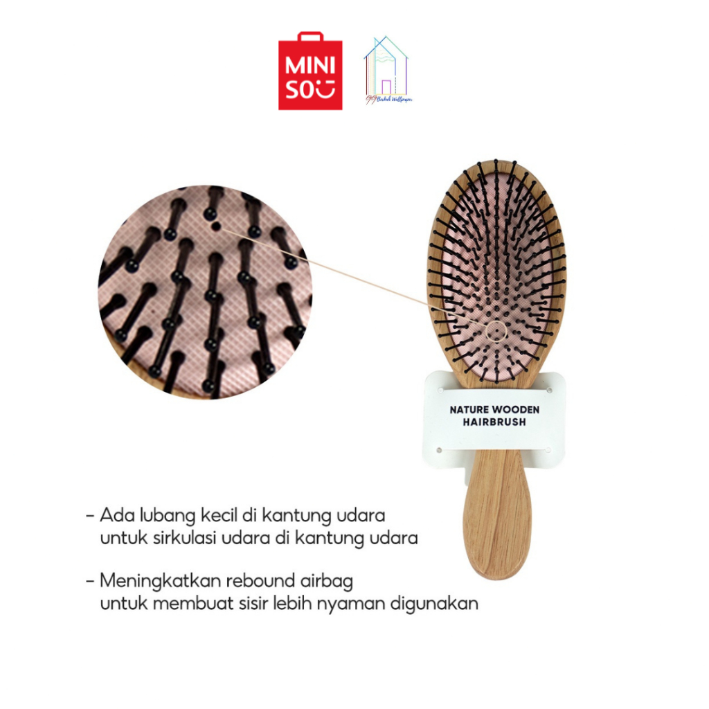 Jual MINISO Sisir Rambut kayu Wanita Hair Brush Massage Comb Anti ...