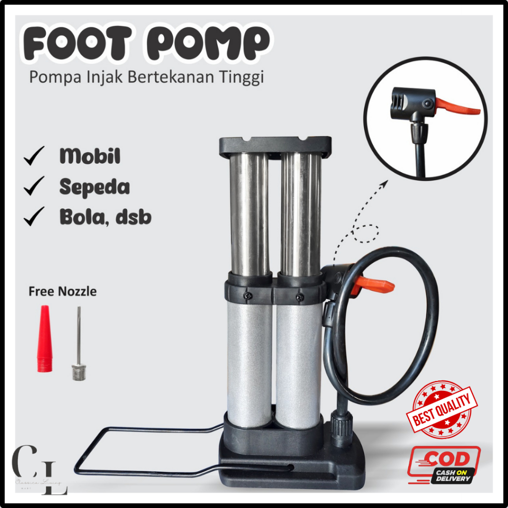Jual [CLM] Pompa Injak Ban Sepeda Motor Mobil Kaki Pipa Ganda 160psi ...