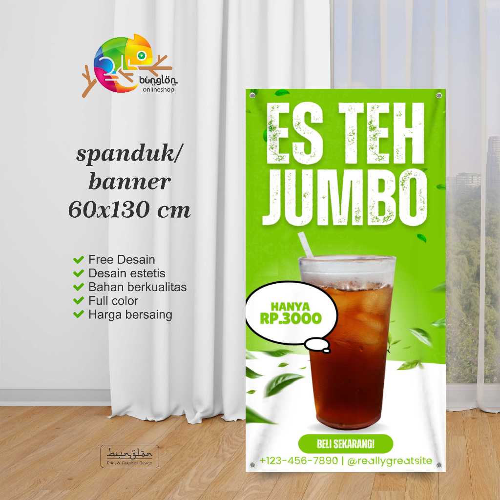 Jual Spanduk Banner Hijau dan Putih Promosi Penjualan Es Teh Jumbo ...