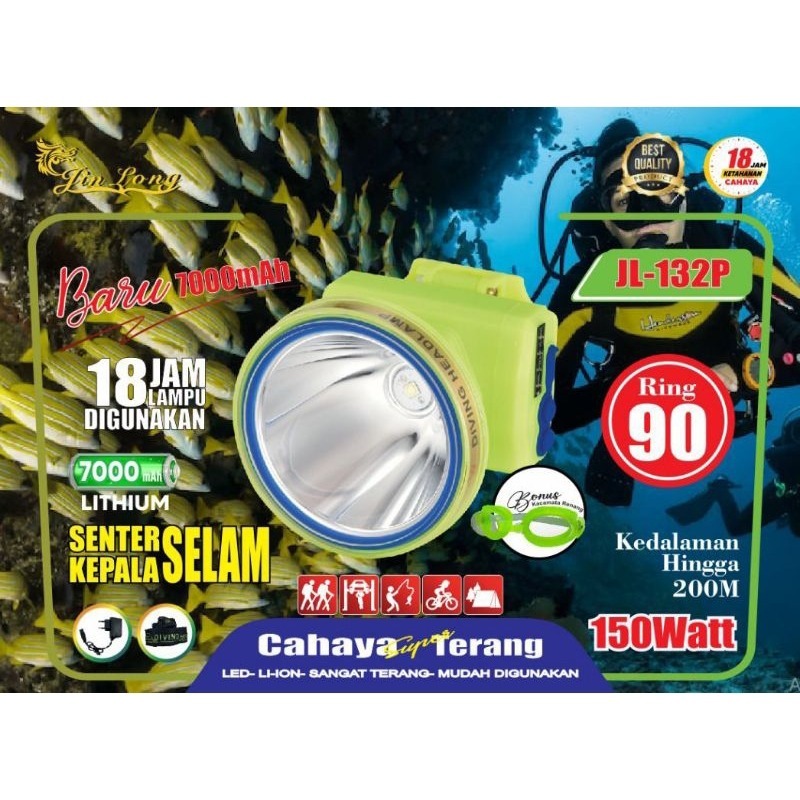 Jual Senter Kepala Selam 150 watt Jinlong JL-132P Cahaya Putih Super Terang JINLONG JL 132 P ...