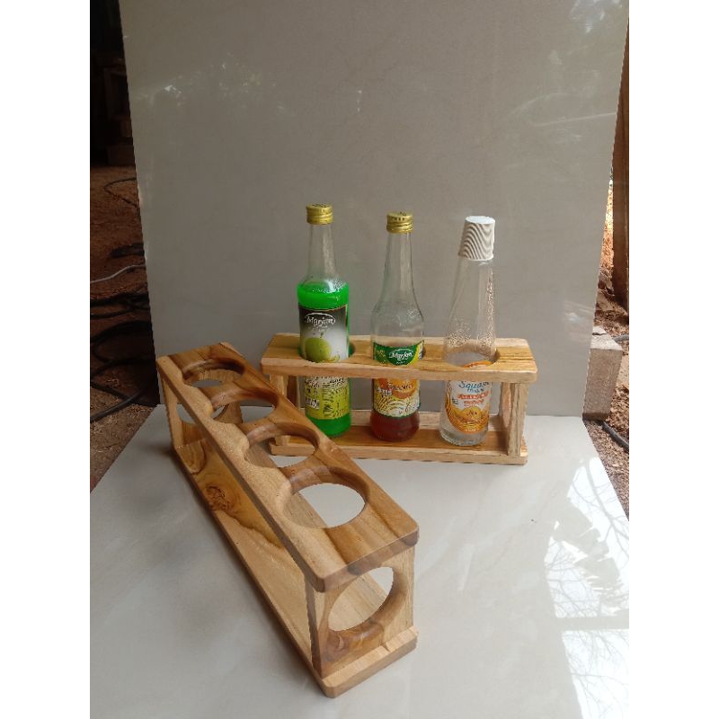 Jual Rak botol Sirup diameter lobang 7cm kayu jati Alat penyimpanan ...