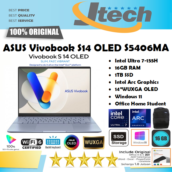 Jual ASUS Vivobook S 14 OLED S5406MA - Ultra 7-155H - 16GB - 1TB SSD ...
