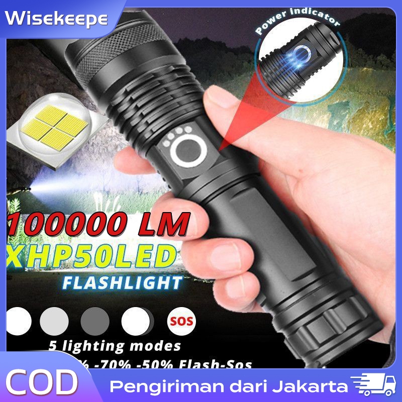 Jual Senter LED P50 XHP50 Super Terang 100000Lumens USB Recharge Jarak ...