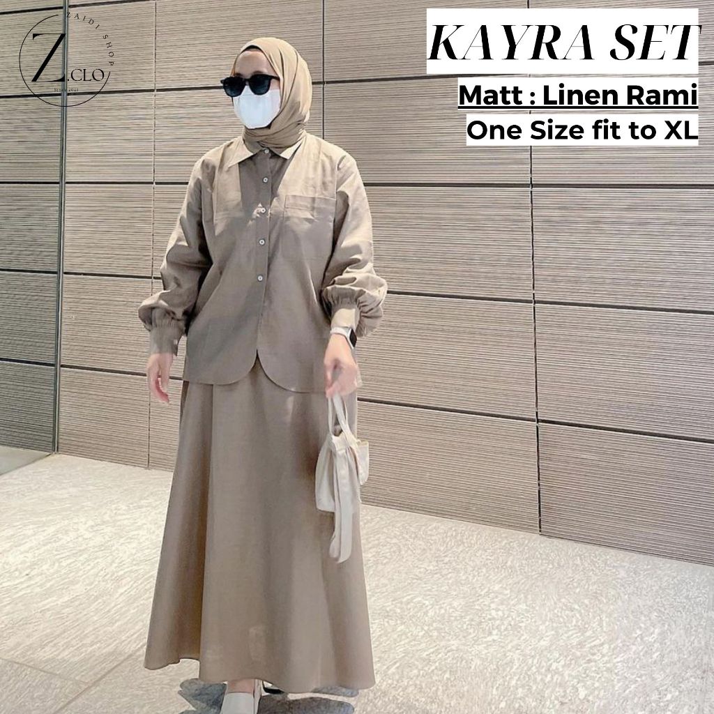 Jual Kayra One Set Wanita Kekinian Katun Linen Rami Setelan Rok Polos ...